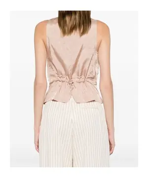 Max Mara V-neck Buttoned Vest With Jacquard Logo - Nude