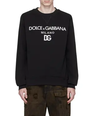 Dolce & Gabbana Logo Embroidered Crewneck Sweatshirt - Black