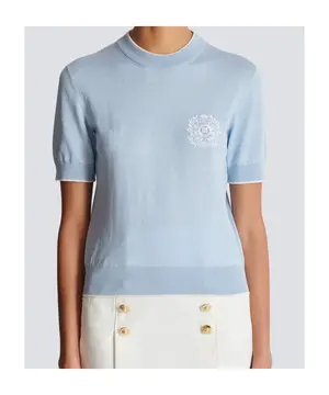 Balmain Emblème Embroidered Knit Top