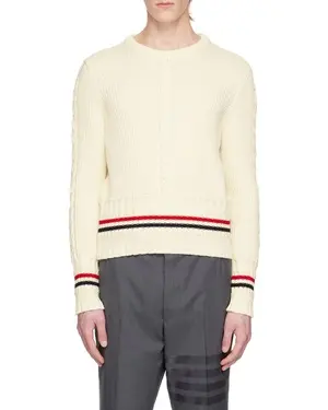 Thom Browne Rwb-stripe Cable Knit Jumper