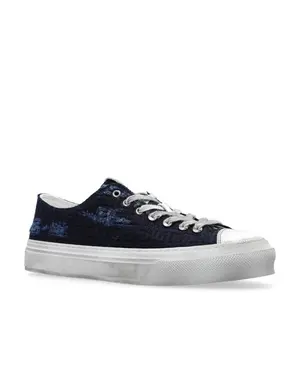 Givenchy 4g Monogrammed Distressed Lace-up Sneakers - Navy Blue
