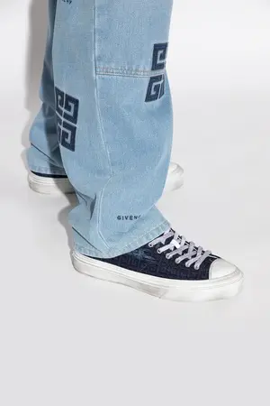 Givenchy 4g Monogrammed Distressed Lace-up Sneakers - Navy Blue