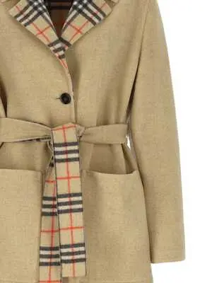 Burberry Single Breasted Belted Reversible Coat - Nude