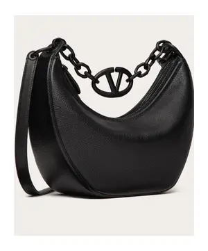 Valentino Garavani Vlogo Moon Zip-up Small Shoulder Bag - Black