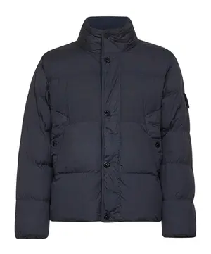 Stone Island Logo Patch High Neck Puffer Jacket - Blue