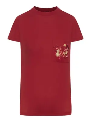 Max Mara Nunzio Crewneck T-shirt With Embellished Pocket - Red