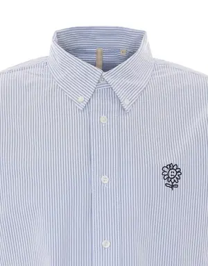 SUNFLOWER Striped Embroidered Logo Shirt - White