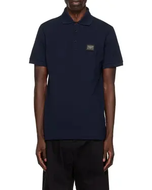 Dolce & Gabbana Dolce Gabbana Logo Plaque Short Sleeved Polo Shirt - Black