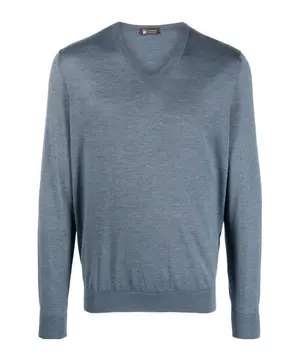 Colombo Fine-knit V-neck Jumper - Blue