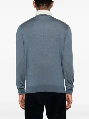 Colombo Fine-knit V-neck Jumper - Blue