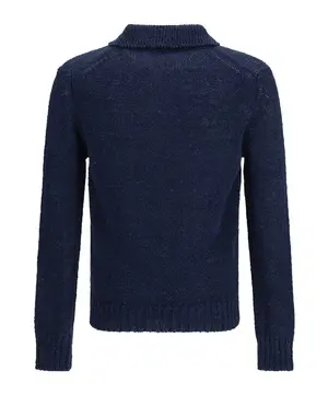 SUNFLOWER Textured Knit Long-sleeved Polo Shirt - Black