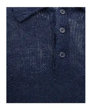 SUNFLOWER Textured Knit Long-sleeved Polo Shirt - Black