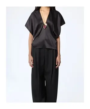 Nina Ricci Draped V-neck Top - Black