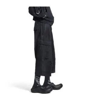 Balenciaga Cropped Cargo Pants With Distressed Details - Black