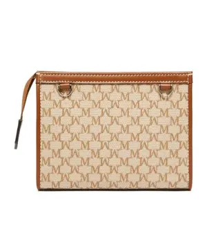 Max Mara Logo Plaque Zip-up Clutch Bag - Hazelnut Brown