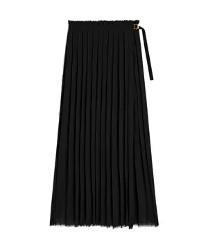 AMI Paris Pleated Maxi Skirt With Buckle Detail - Black