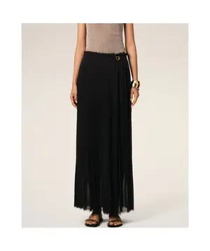 AMI Paris Pleated Maxi Skirt With Buckle Detail - Black