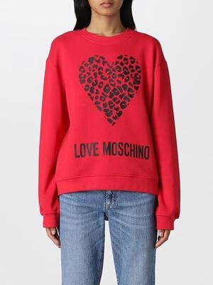 Moschino Round Neck Long Sleeve Pullover Sweater With Leopard Print Heart