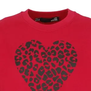 Moschino Round Neck Long Sleeve Pullover Sweater With Leopard Print Heart