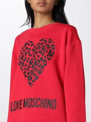Moschino Round Neck Long Sleeve Pullover Sweater With Leopard Print Heart