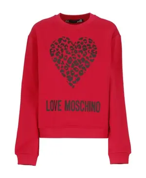 Moschino Round Neck Long Sleeve Pullover Sweater With Leopard Print Heart - Red