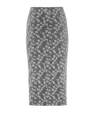Fendi Floral Motif Layered Effect Midi Skirt - Black