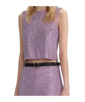 SELF-PORTRAIT Sleeveless Chainmail Top With Rhinestone Embellishment - Lavender