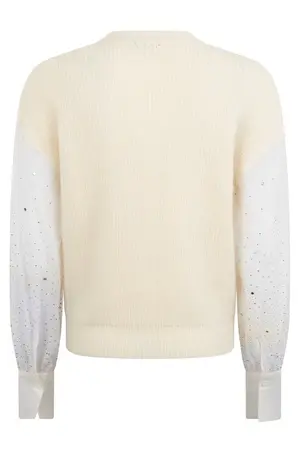 Peserico Sheer Sleeved Crewneck Knitted Jumper With Crystal Embellishments