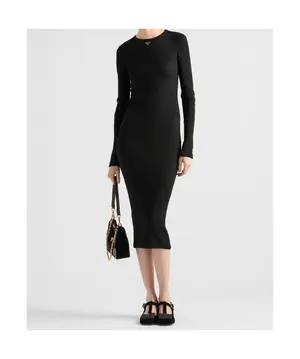 Prada Long-sleeved Ribbed Midi Dress