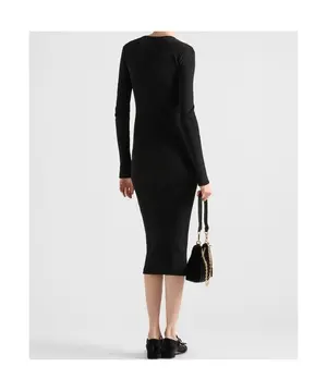 Prada Long-sleeved Ribbed Midi Dress