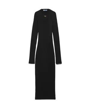 Prada Long-sleeved Ribbed Midi Dress - Black