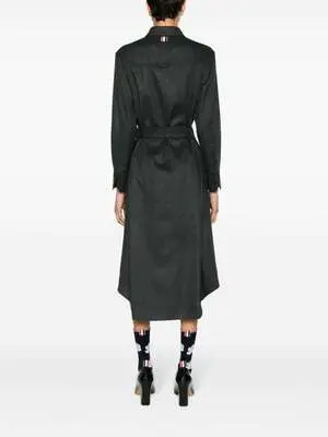 Thom Browne Belted Midi Shirt Dress - Black