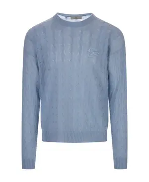 Etro Logo Embroidered Cable-knit Crewneck Jumper - Blue