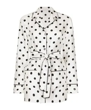 Dolce & Gabbana Polka Dot Printed Silk Pajama Shirt - White