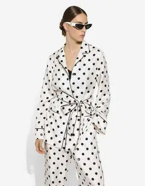 Dolce & Gabbana Polka Dot Printed Silk Pajama Shirt