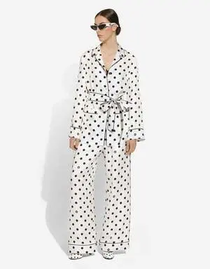 Dolce & Gabbana Polka Dot Printed Silk Pajama Shirt