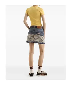 Dolce & Gabbana Lace Detailed Denim Mini Skirt