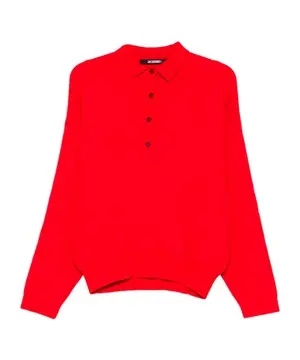 Jacquemus Ribbed Hem Long-sleeved Polo Sweater - Red