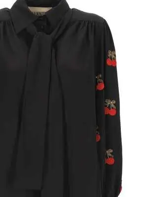 Valentino Garavani Cherry Embellished Button-up Blouse With Lace-up Detail