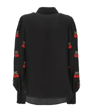 Valentino Garavani Cherry Embellished Button-up Blouse With Lace-up Detail