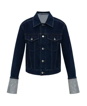 Alexander Wang Crystal-embellished Cropped Denim Jacket
