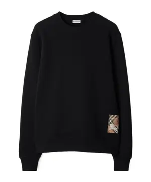 Burberry Crewneck Sweatshirt With Checked Label Appliqu - Black