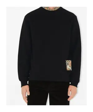 Burberry Crewneck Sweatshirt With Checked Label Appliqu - Black