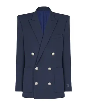 Balmain Double Breasted Long Sleeved Blazer - Navy