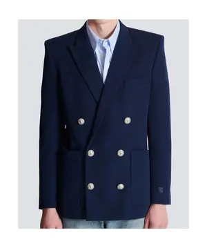 Balmain Double Breasted Long Sleeved Blazer - Navy