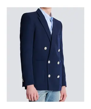Balmain Double Breasted Long Sleeved Blazer - Navy