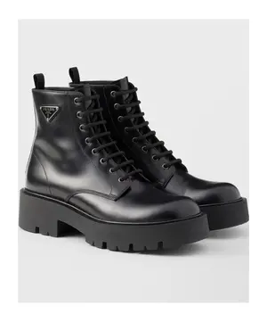 Prada Lace-up Combat Boots With Logo Detail