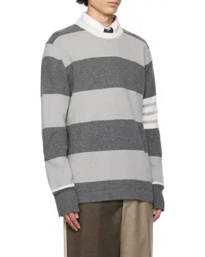 Thom Browne Striped Crewneck Jumper With Button Cuffs