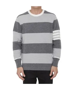 Thom Browne Striped Crewneck Jumper With Button Cuffs