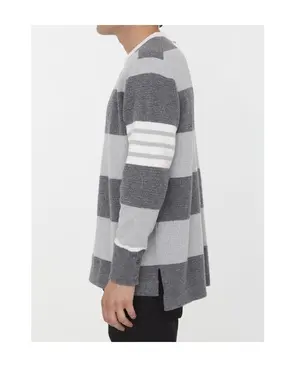 Thom Browne Striped Crewneck Jumper With Button Cuffs
